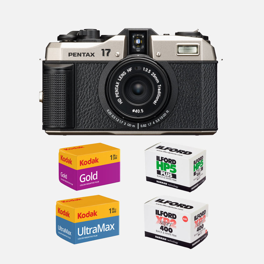 Compact film camera with fixed focal length, designed to capture half ...